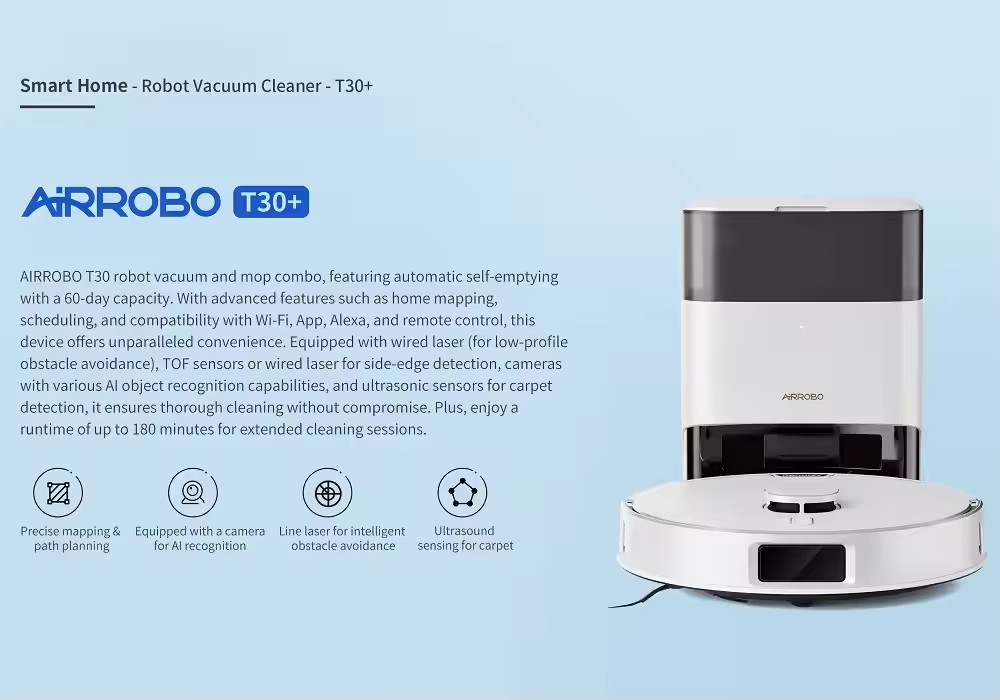 T30+ Laser & line laser & AI & Camera Robot Vacuum Cleaner – TechPro ...