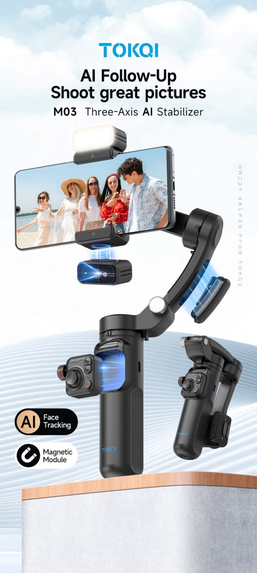 TOKQI-M03 AI Face tracking Wireless Microphone Three-Axis AI Stabilization – TechPro Factory