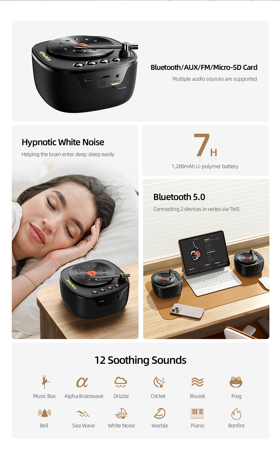 Awei KA26 Portable Audio Player Vintage Record Player Bluetooth Speaker – TechPro Factory